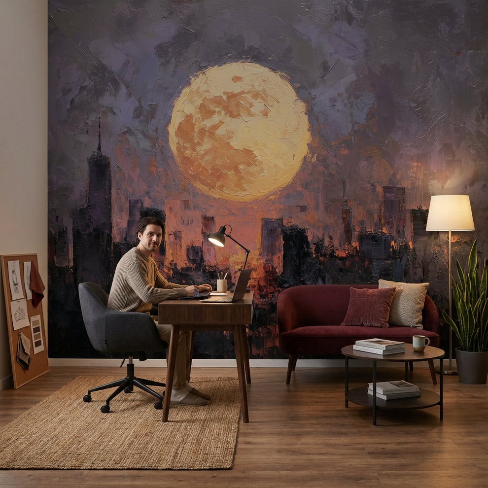 Cityscape Wallpaper Moon Removable Skyline Wall Mural – Muralls